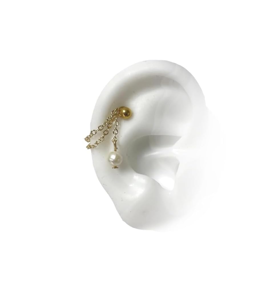Helix piercing jewelry with gold filled 14K chains and freshwater pearl ...