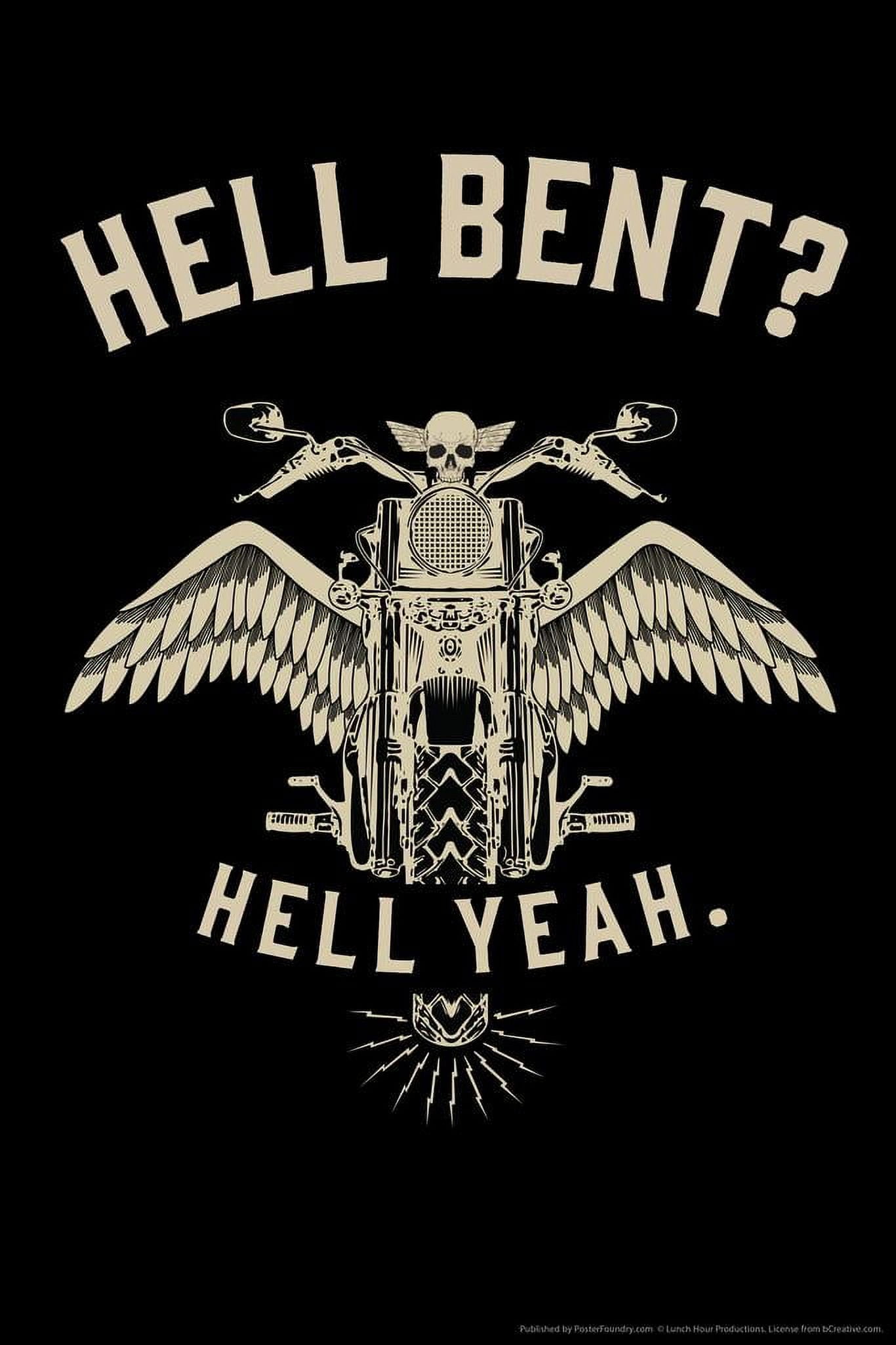 Hell Bent Hell Yeah Motorcycle Bike Retro Biker Poster Vintage Style Skull And Eagle Angel Wings ...