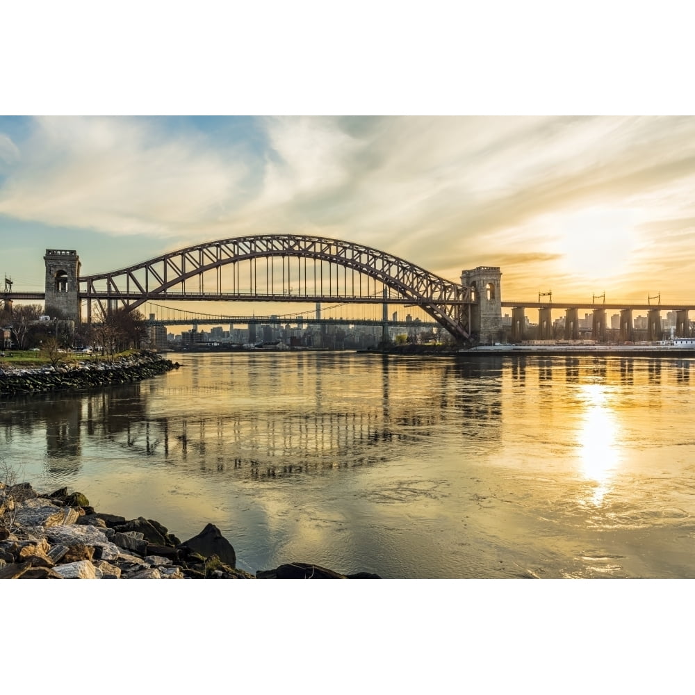 Hell Gate And Rfk Triboro Bridges At Sunset Ralph Demarco Park; Queens ...