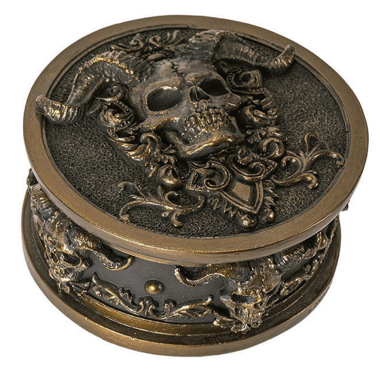 Hell Imp Horned Demon Skull Skeleton Floral Tooled Round Decorative ...