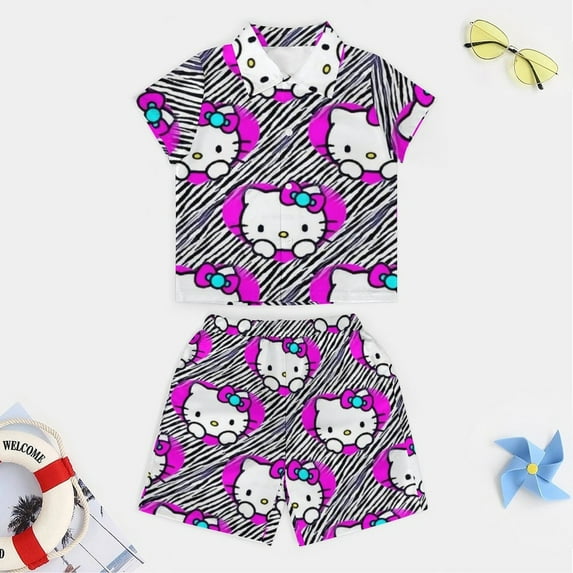 Hell-okit!ty Kids Hawaiian Button Down Shirt and Short Set Beach Shirts ...