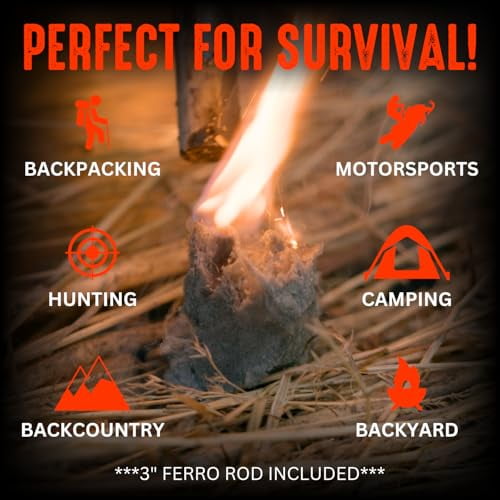 Hell's Fire - Fire Starting Bundle | Kit Includes Hell’s Fire Clay, 3" Ferro Rod Fire Striker, 2 ...