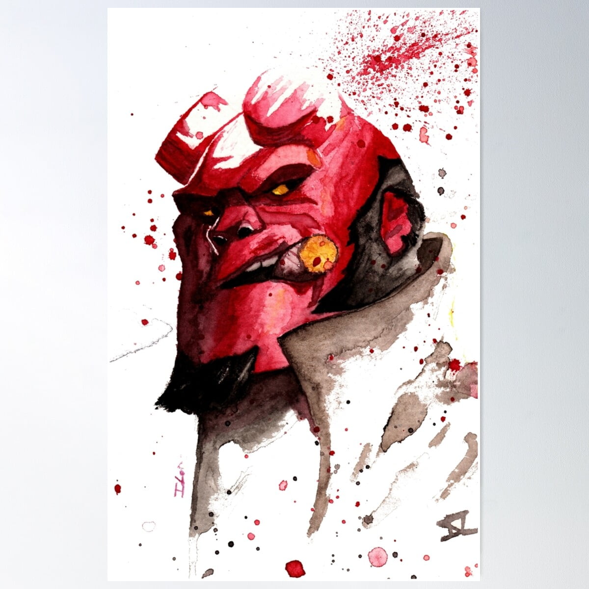 Hellboy Watercolor Design Comic Fanart Poster Wall Art, Modern Wall ...