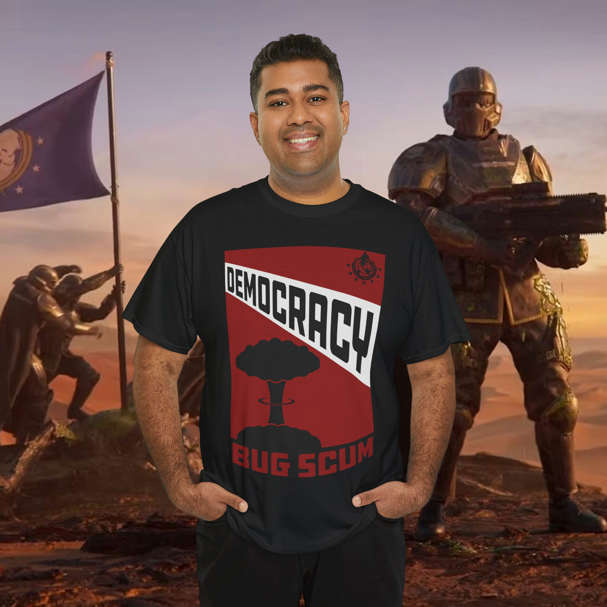 Helldivers Battle Uniform Defending democracy Tshirt Tee T-shirt ...