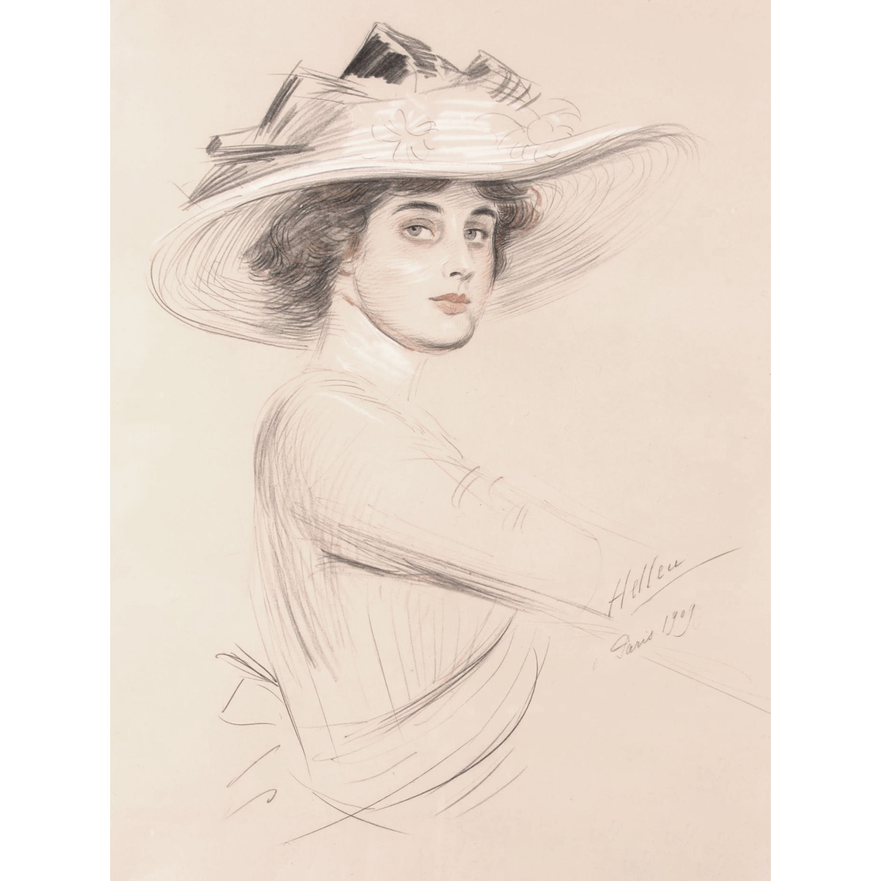 Helleu Portrait Of A Woman Sketch Drawing Extra Large XL Wall Art ...
