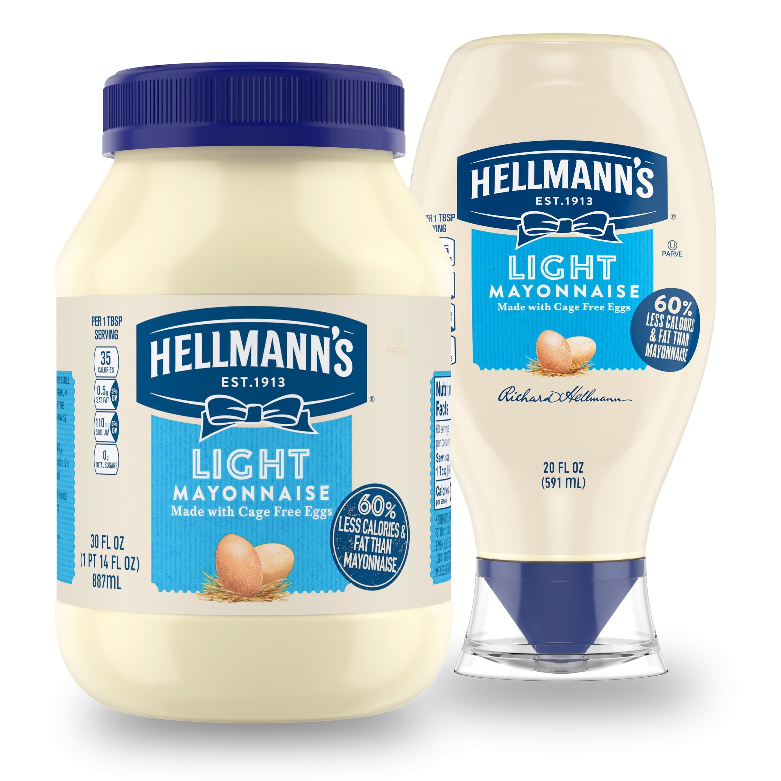 Hellmann's Light Mayonnaise Light OIF8 Mayo Squeeze Bottle For a Creamy Condiment for Sandwiches ...