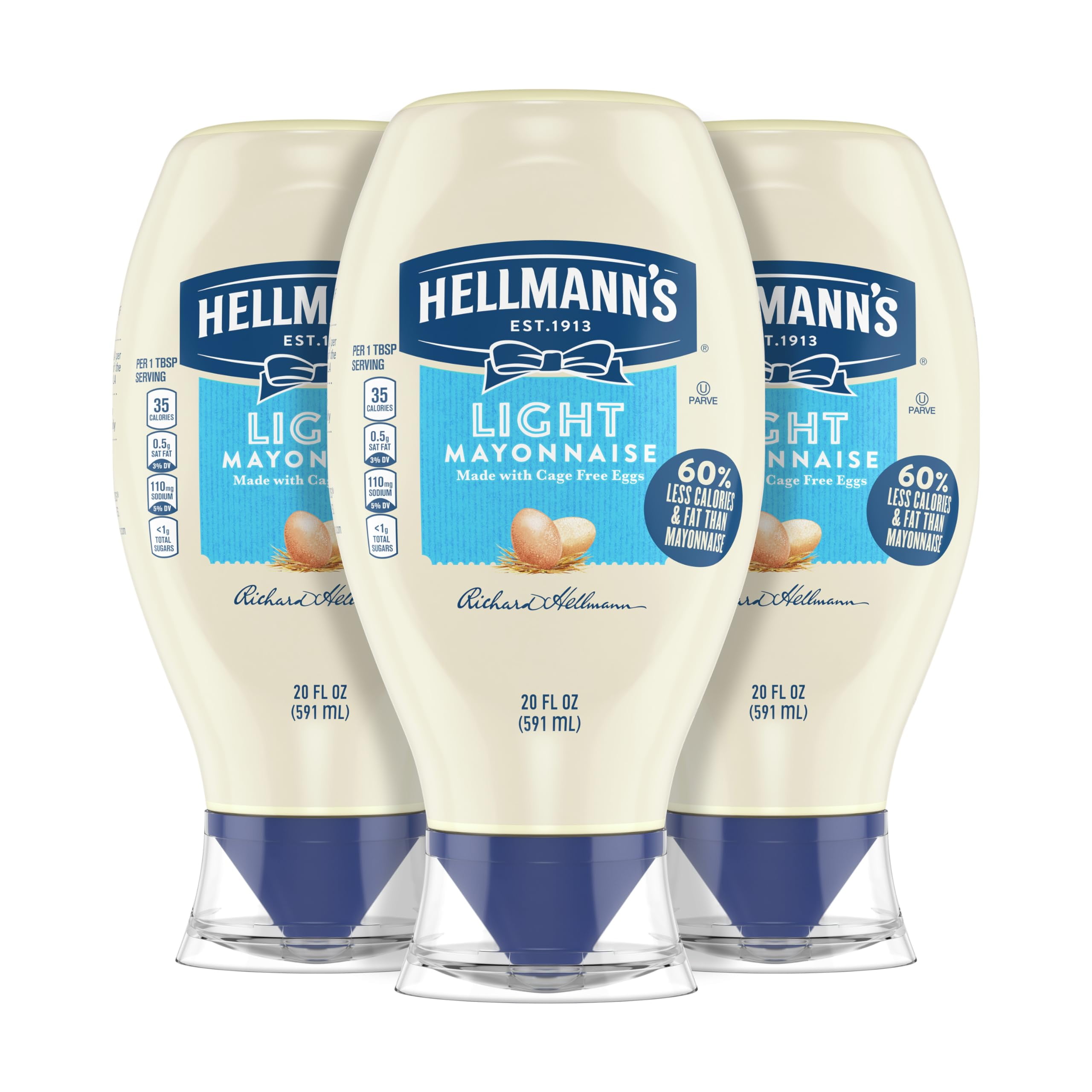 Hellmann's Light Mayonnaise TWE5 Pack of 3 Light Mayo Squeeze Bottle ...