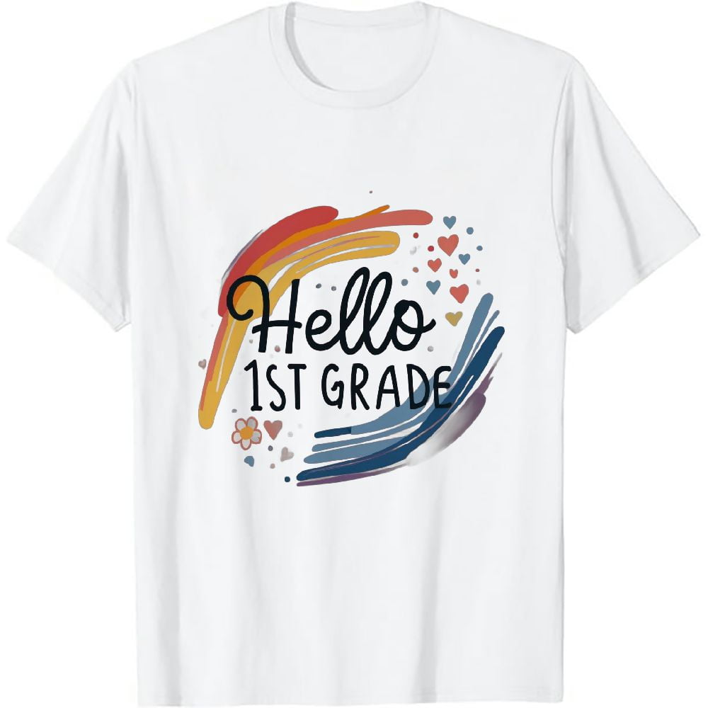 Hello 1st Grade Teacher Leopard Rainbow Girls Back To School T-Shirt ...