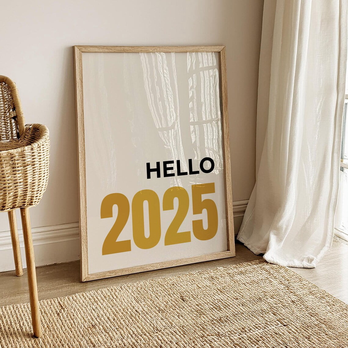 Hello 2025 Art Print, Minimalist Pink Wall Art, Motivational Year ...