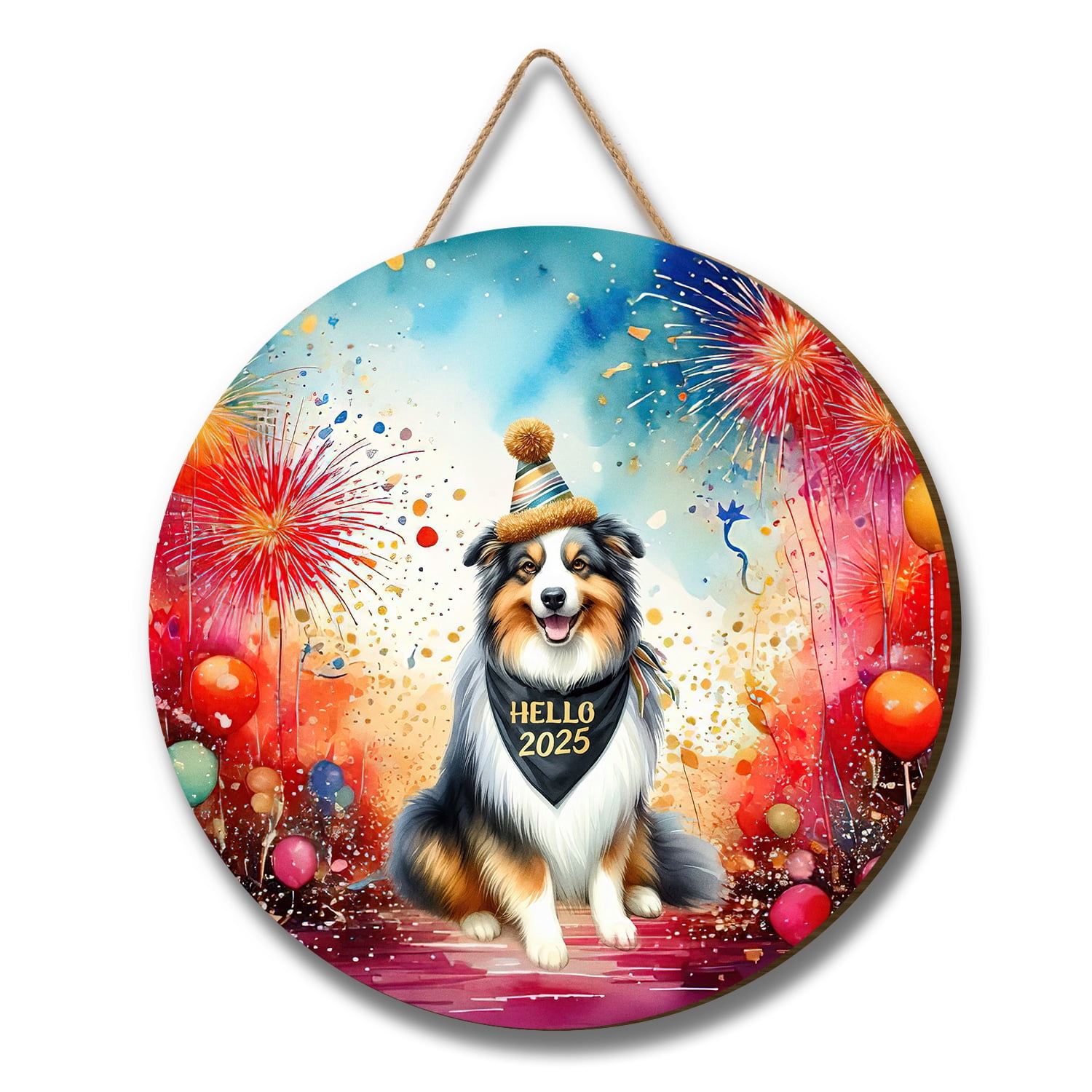 Hello 2025 Australian Shepherd Celebrates Happy New Year Firework ...