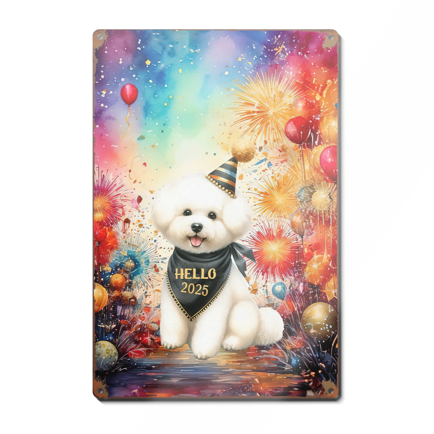 Hello 2025 Bichon Frise Celebrates Happy New Year Firework Balloon ...