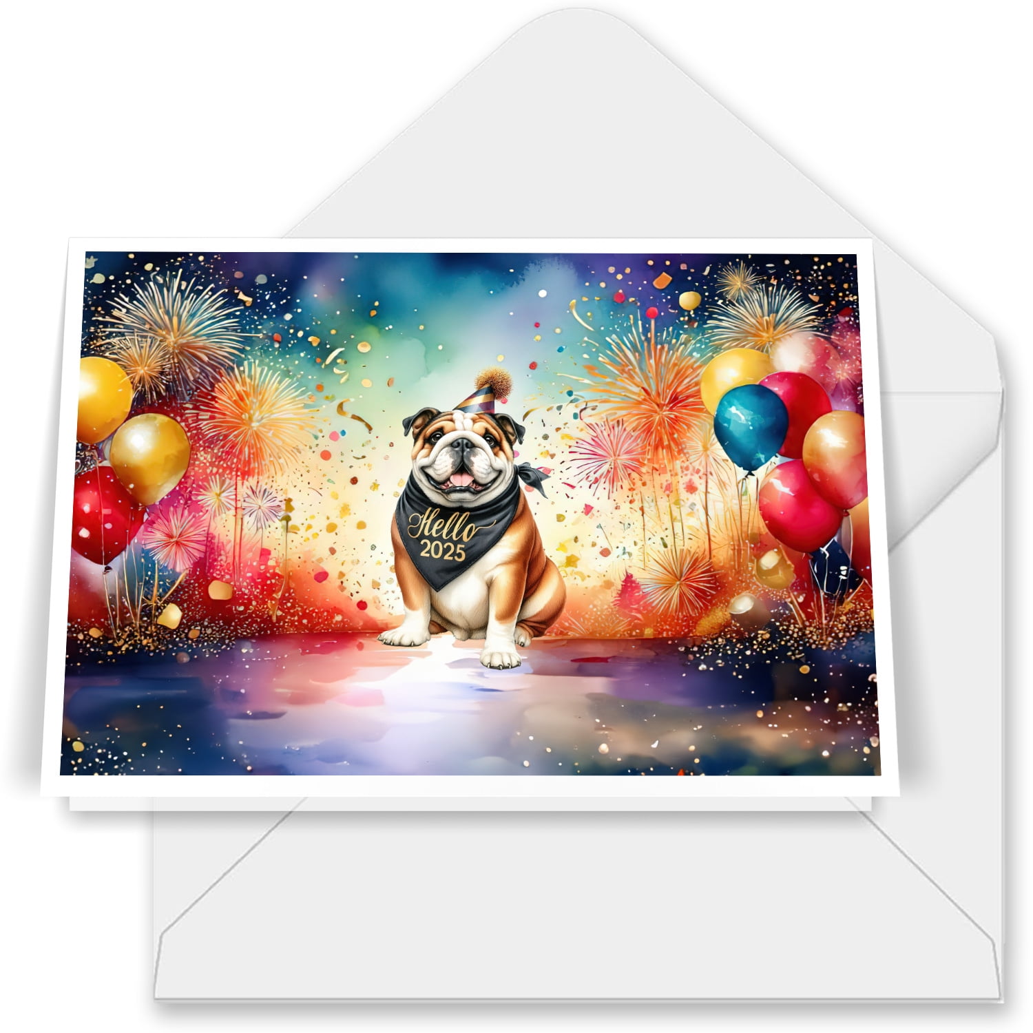 Hello 2025 Bulldog Celebrates Happy New Year Firework Balloon 7x5in ...