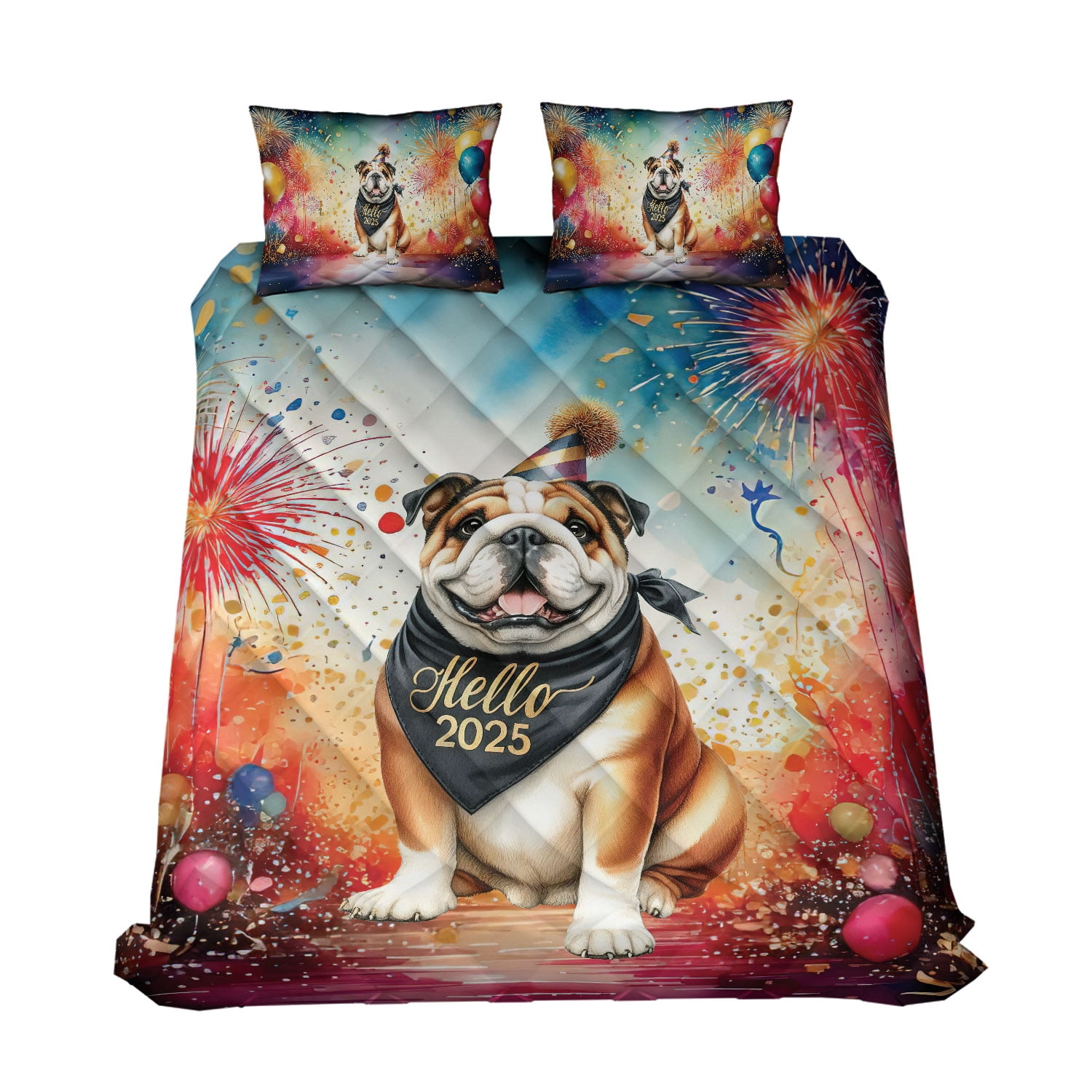 Hello 2025 Bulldog Celebrates Happy New Year Firework Balloon Quilt ...