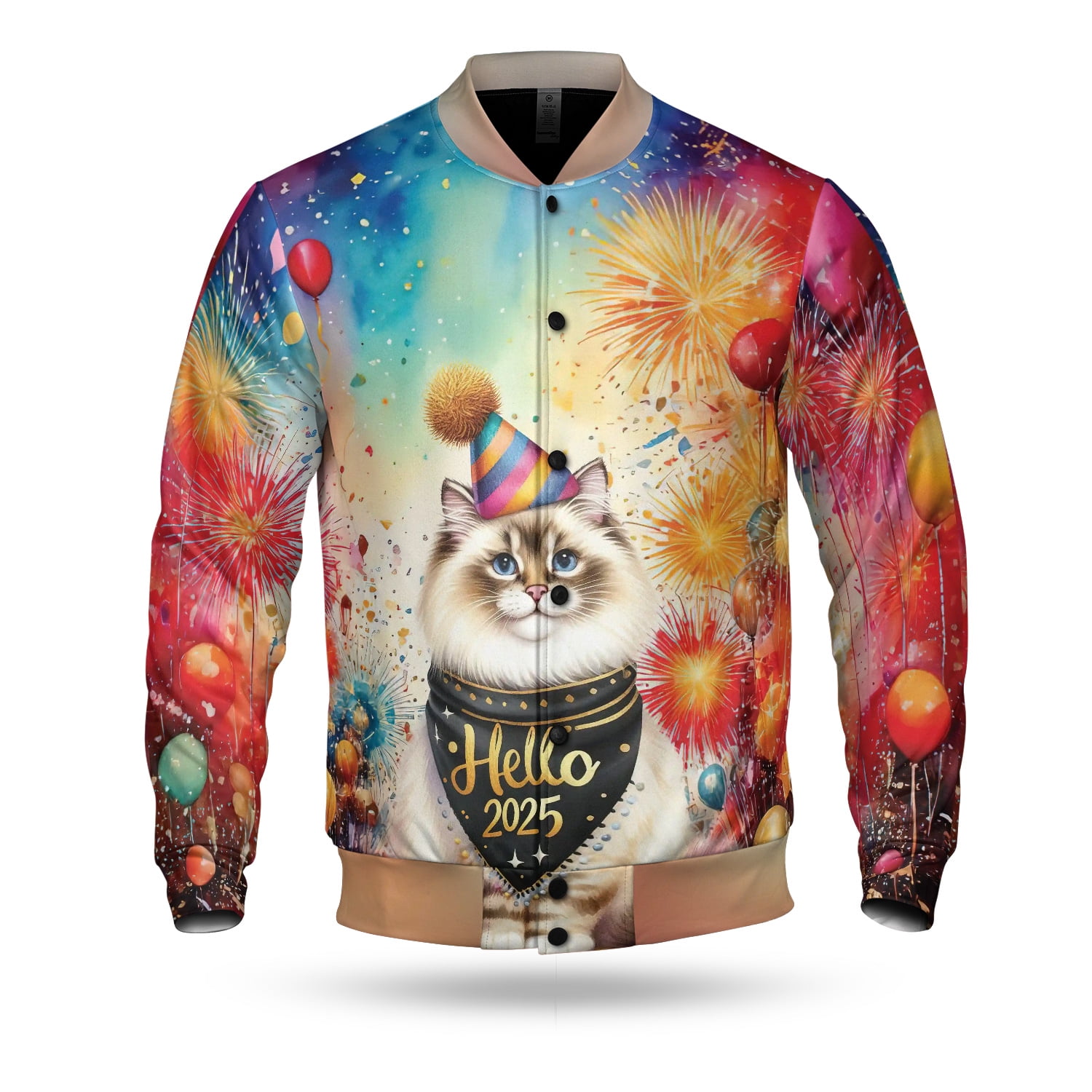 Hello 2025 Ragdoll Celebrates Happy New Year Firework Balloon All Over ...