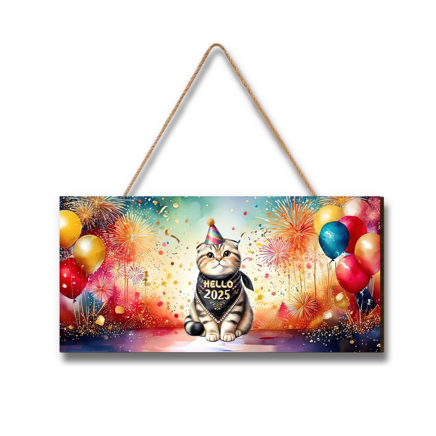 Hello 2025 Scottish Fold Celebrates Happy New Year Firework Balloon ...