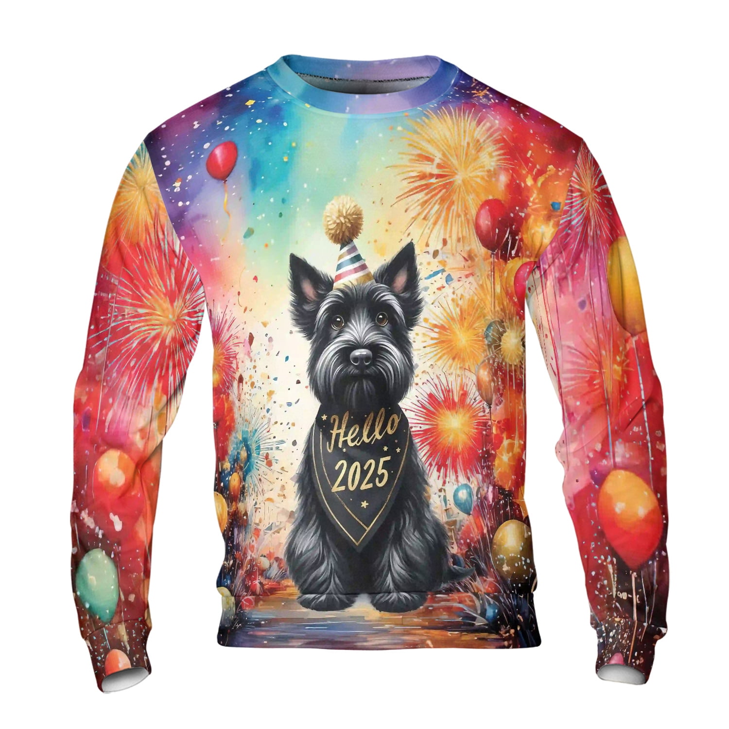 Hello 2025 Scottish Terrier Celebrates Happy New Year Firework Balloon ...