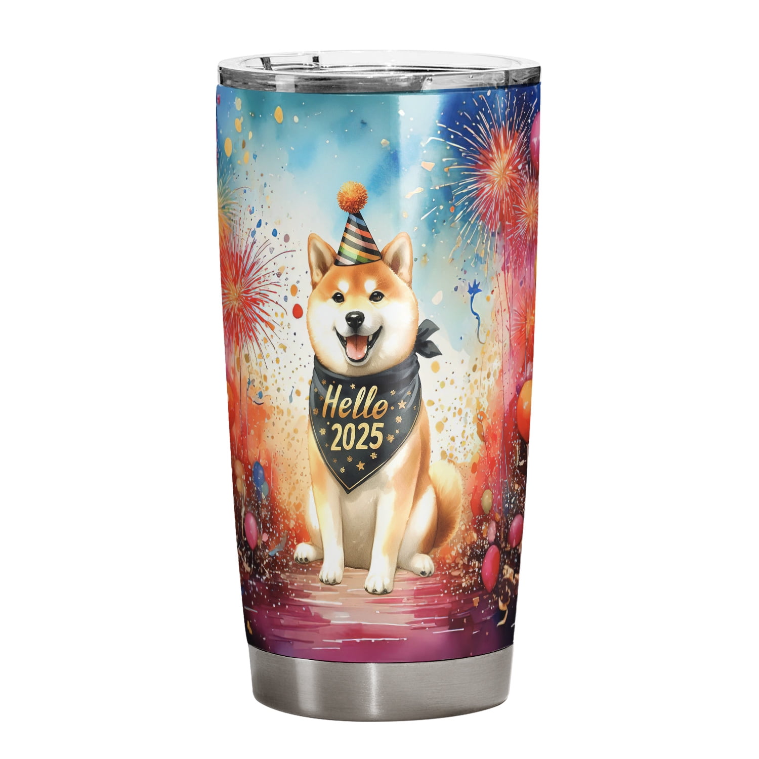 Hello 2025 Shiba Inu Celebrates Happy New Year Firework Balloon 20oz ...