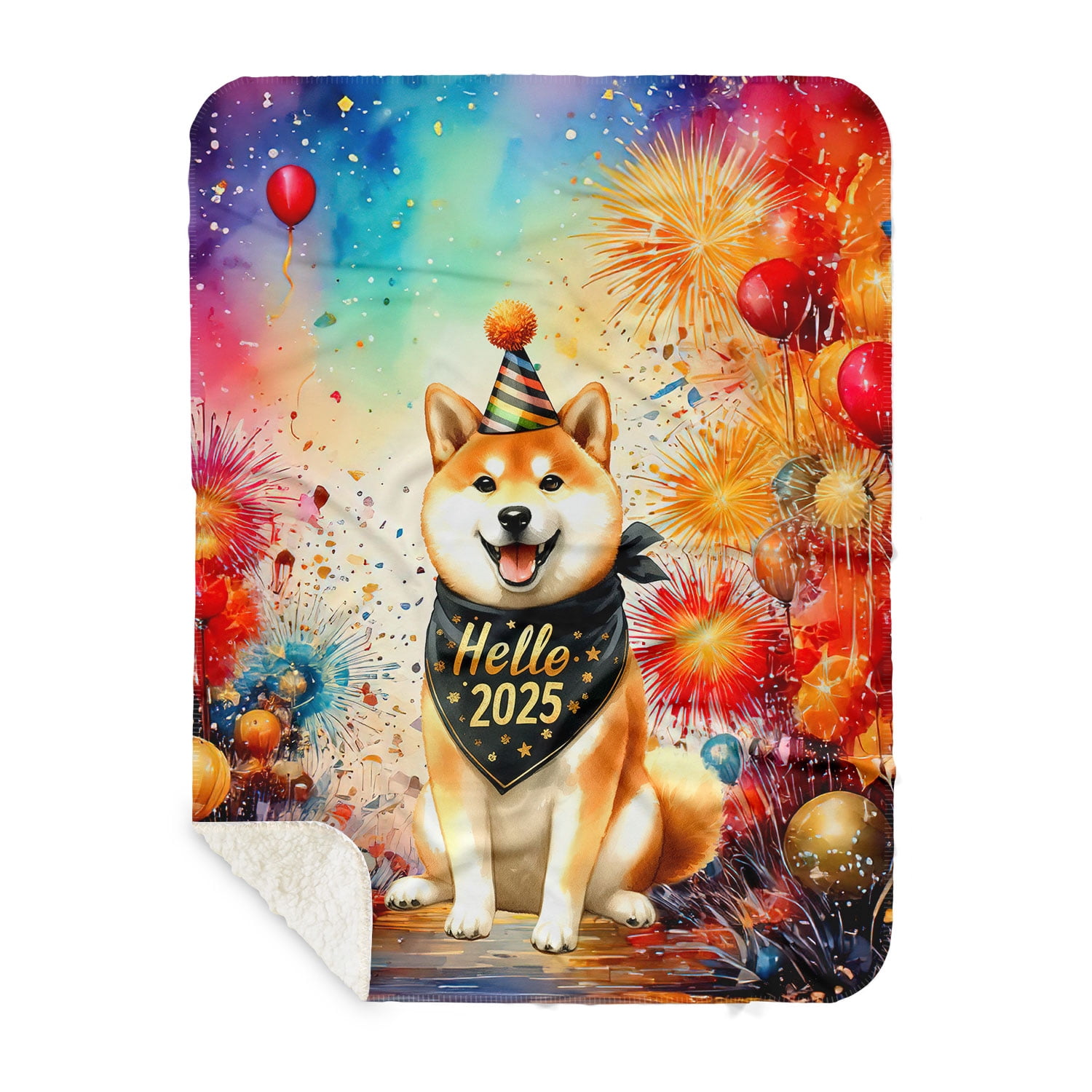 Hello 2025 Shiba Inu Celebrates Happy New Year Firework Balloon Cozy ...