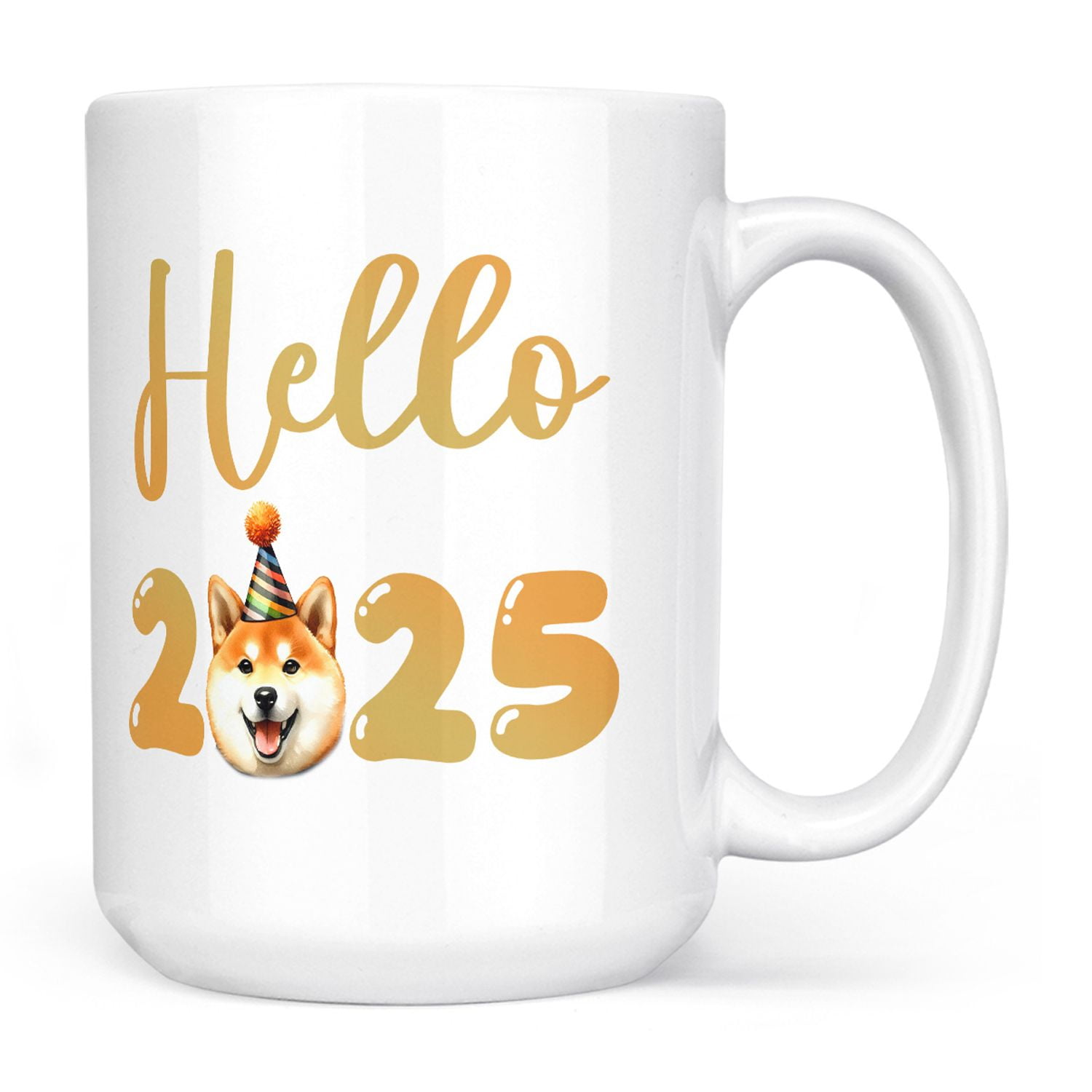 Hello 2025 Shiba Inu Celebrates Happy New Year Firework Balloon Mug ...