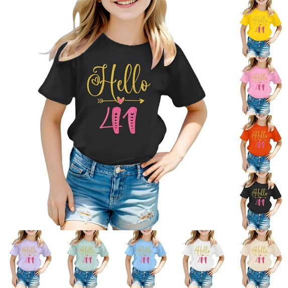 Hello 41 Years Old Girls 41St Birthday T-Shirt Short Sleeve Crewneck ...