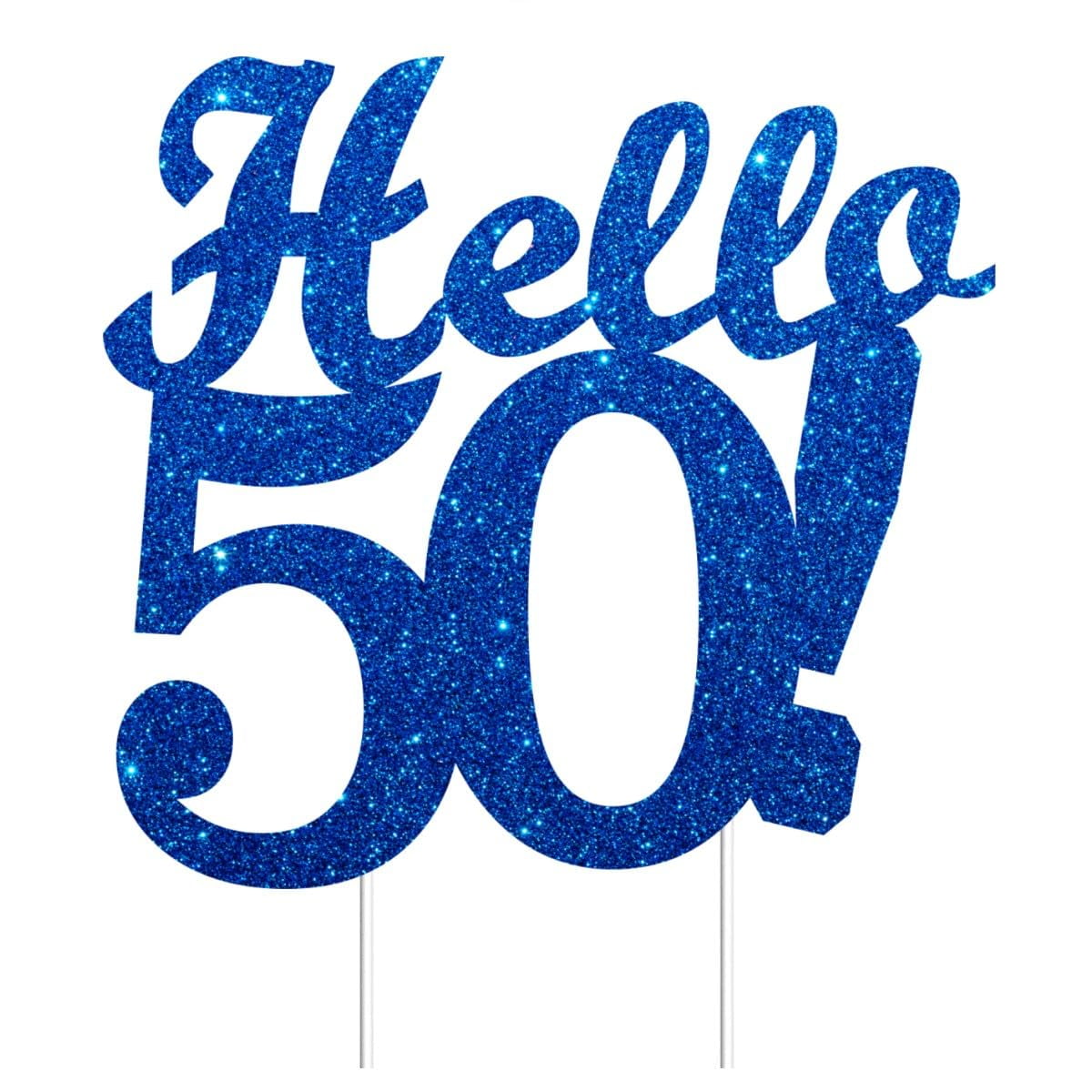 Hello 50 Cake Toppers Blue Glitter, BSL1 Happy 50th Birthday Cake ...