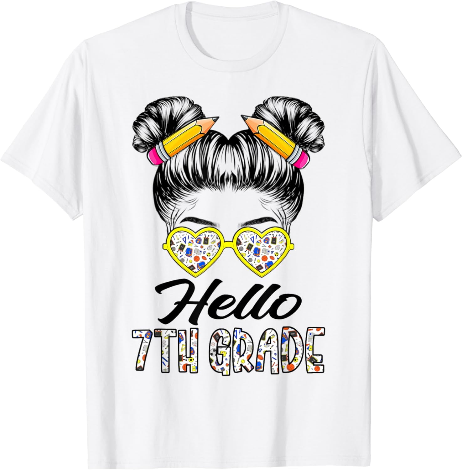 Hello 7TH GRADE Messy Bun Back To School T-Shirt - Walmart.com