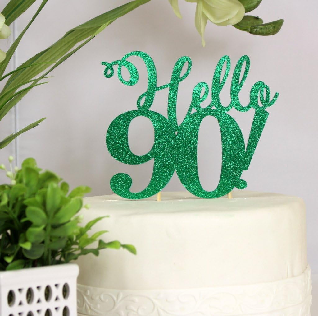 Hello 90! Cake Topper,1Pc, 90Th Birthday, Party Decor, Glitter Topper ...