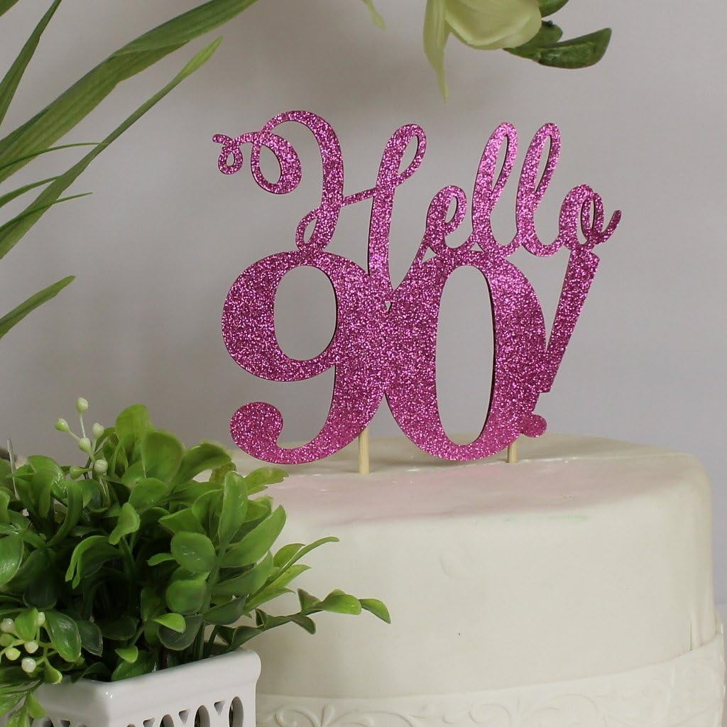 Hello 90! Cake Topper, 1Pc, 90Th Birthday, Party Decor, Glitter Topper ...