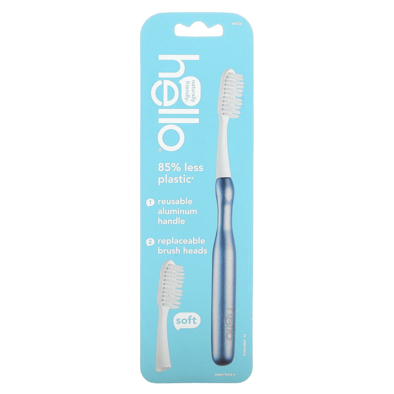 Hello Aluminum Toothbrush, Replaceable Brush Head, Soft Bristles, Blue ...