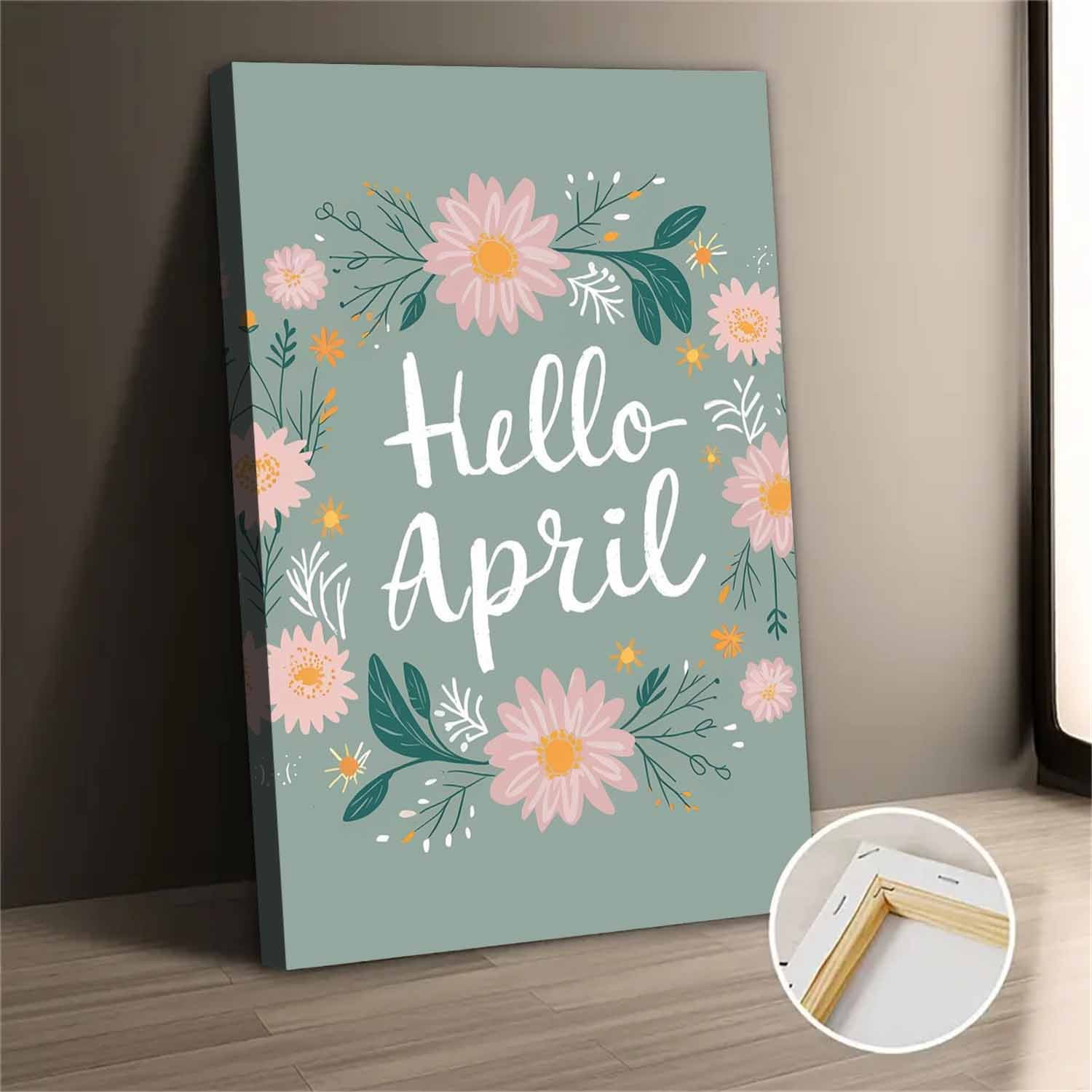 Hello April Floral Wreath Canvas Wall Art - Walmart.com