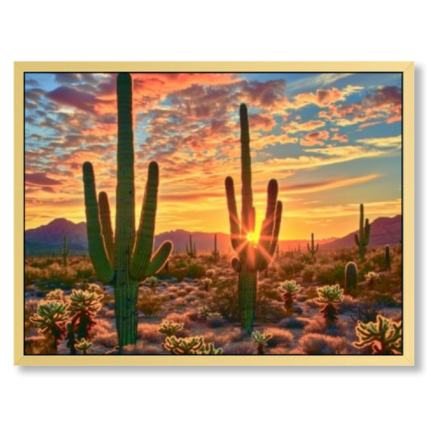 Hello Artwork Canvas Wall Art Saguaros in Sonoran Desert Over Sunset ...