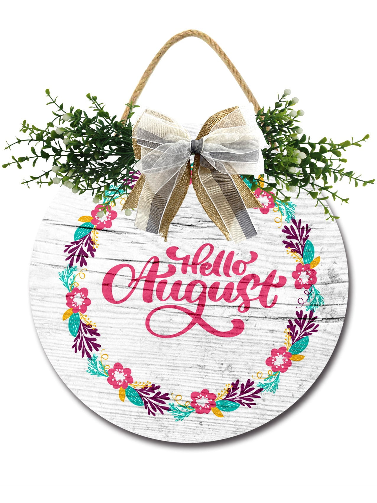 Hello August Front Door Sign Funny Wreaths Hanging Wooden Plaque ...