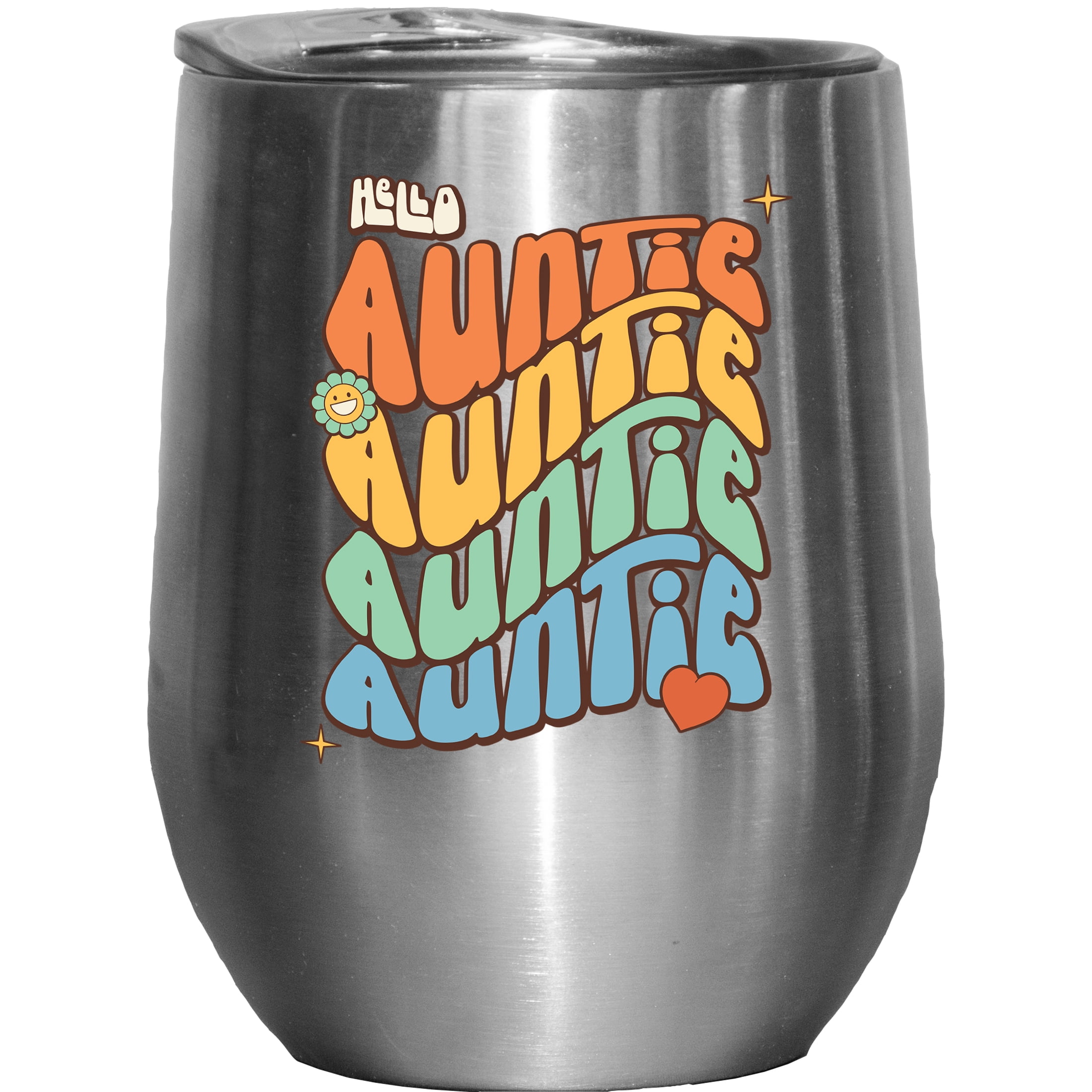 Hello Auntie with Flower & Heart and Pastel Colors, Groovy Retro Wavy ...