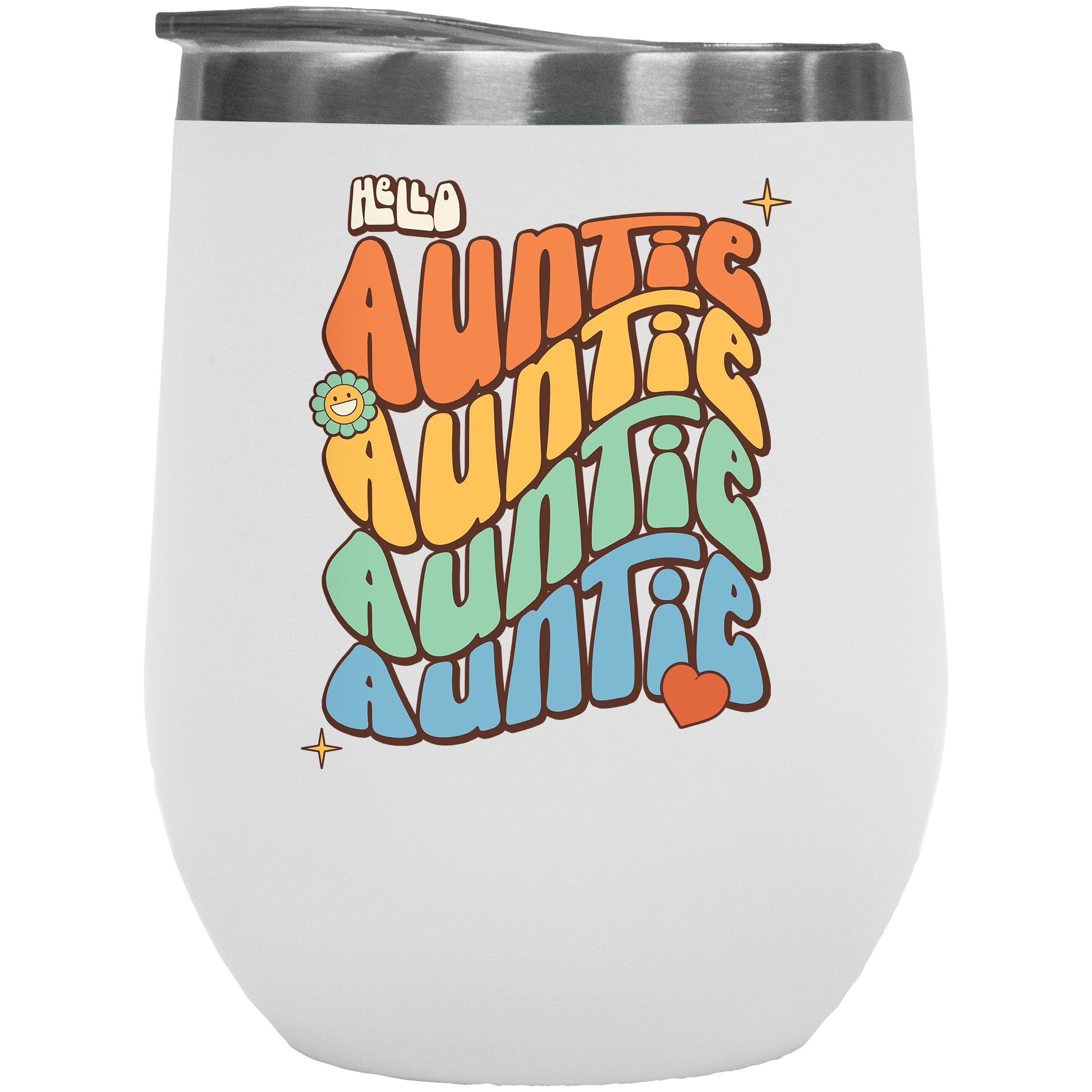 Hello Auntie with Flower & Heart and Pastel Colors, Groovy Retro Wavy ...