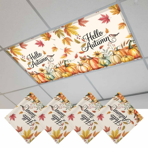 Hello Autumn Fluorescent Light Covers, Fall Pumpkins Thanksgiving Maple ...