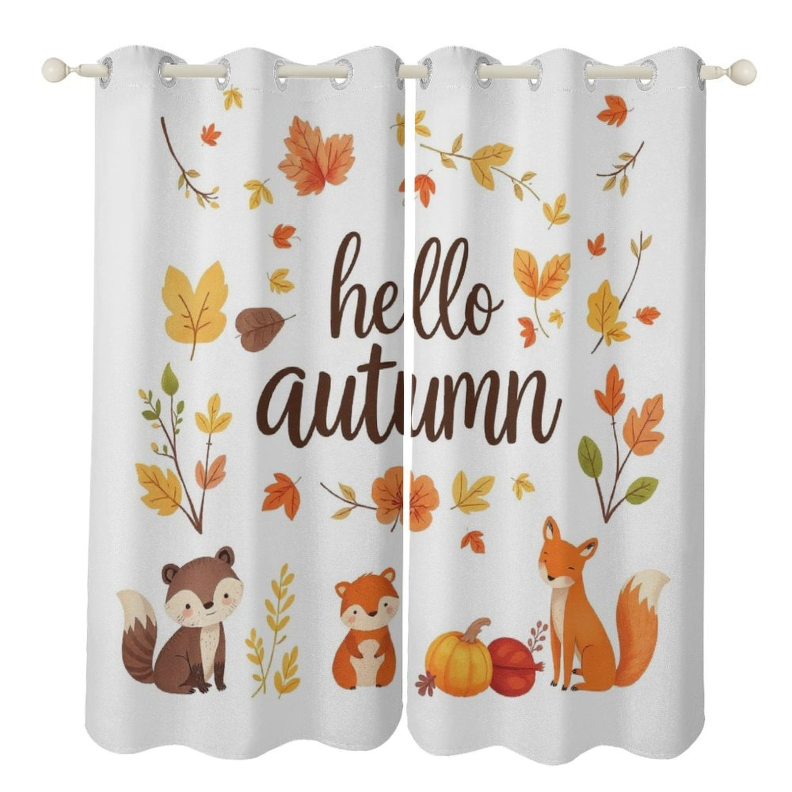 Hello Autumn Friends Window Curtains Drapes Bedroom Living Room Kitchen ...
