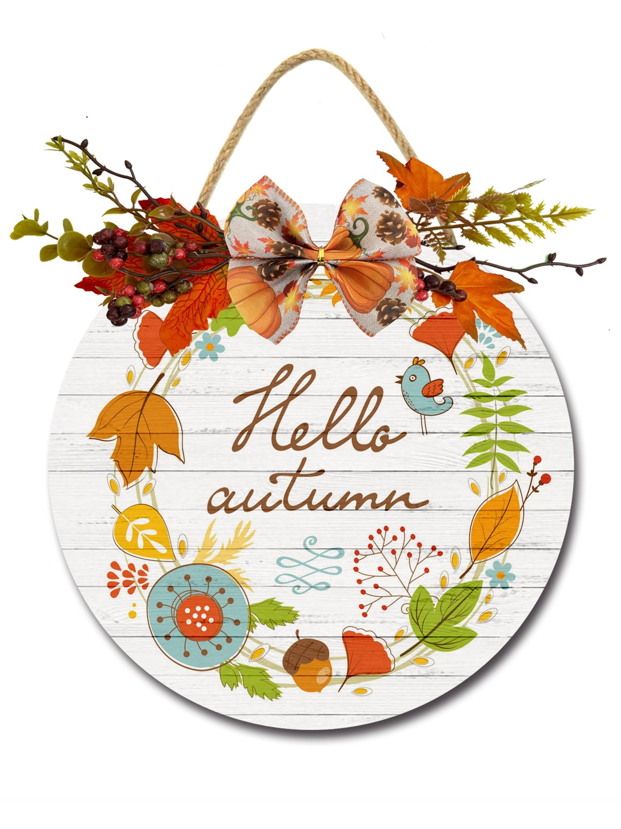 Hello Autumn Front Door Sign Funny Wreaths Hanging Wooden Plaque ...