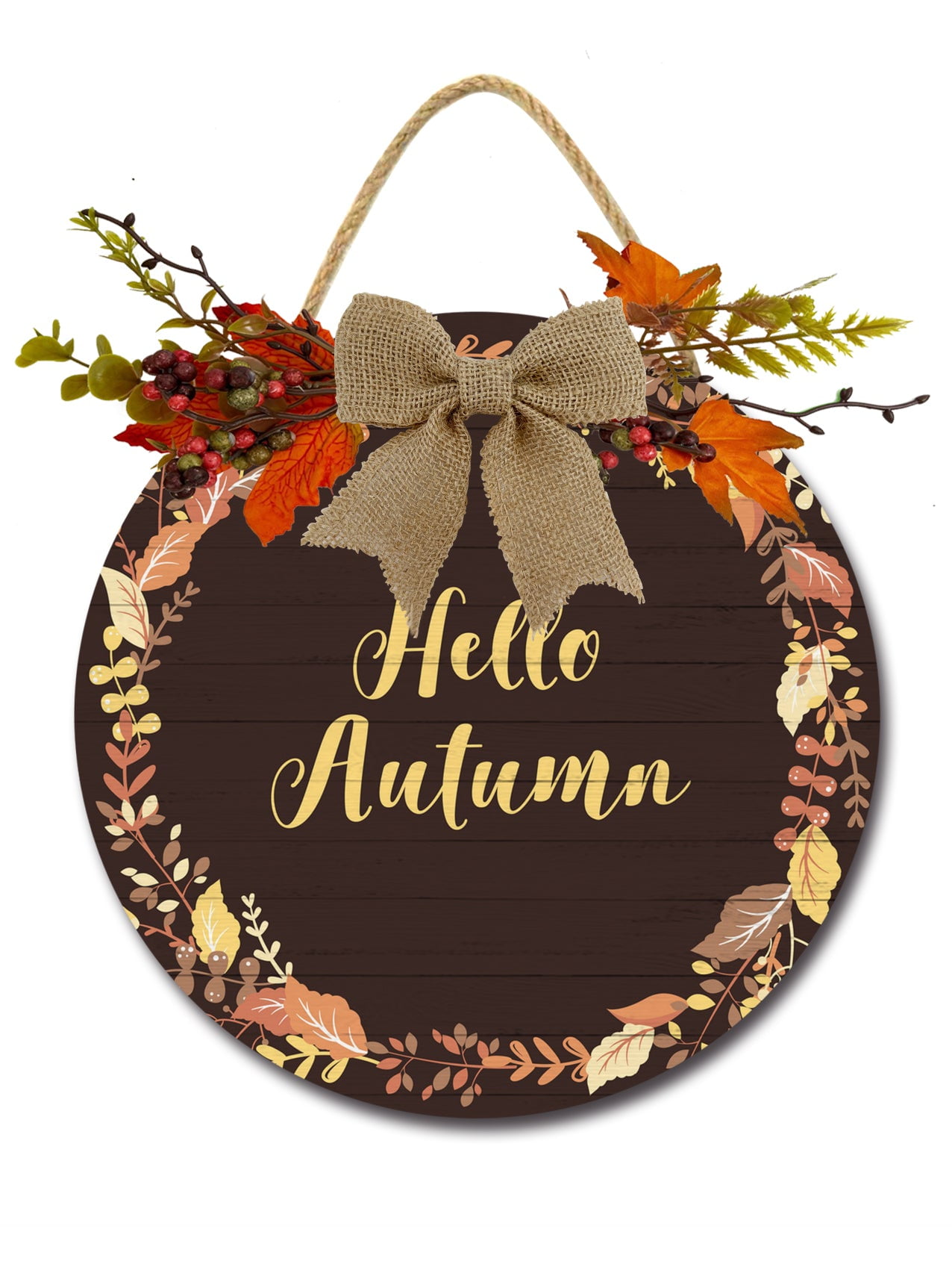 Hello Autumn Front Door Sign Funny Wreaths Hanging Wooden Plaque ...
