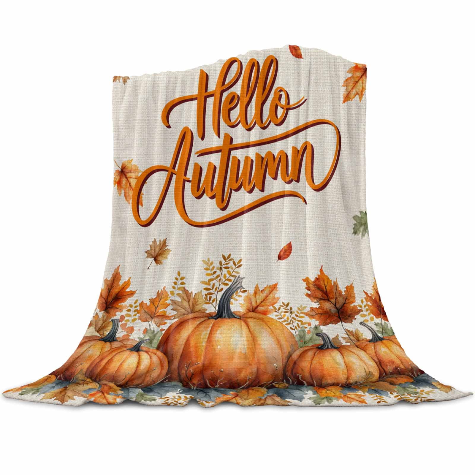 Hello Autumn Pumkin Maple Leaf Flannel Blanket for Bed,Travel and ...