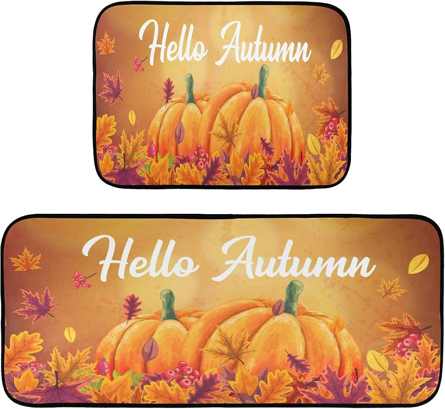 Hello Autumn Pumpkins Kitchen Mats Maple Leaves Fall Berry Kitchen Rugs ...