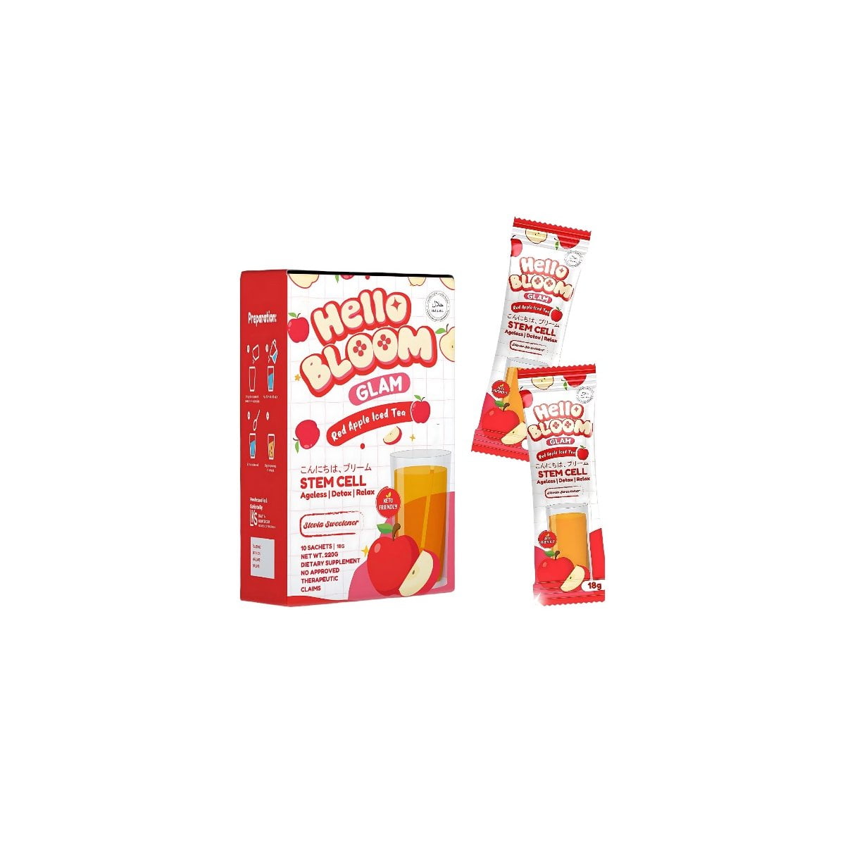 Hello BLOOM GLAM Stem Cell Red Apple Iced Tea Drink (10 Sachets ...