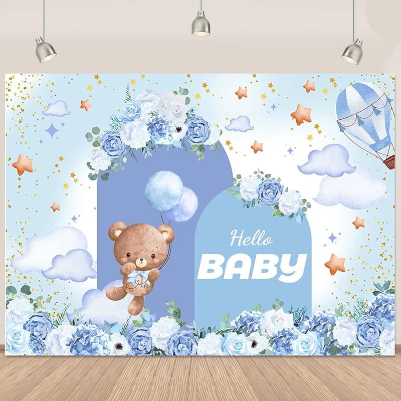 Hello Baby Baby Shower Backdrop Blue Baby Shower Arch Backdrop White ...