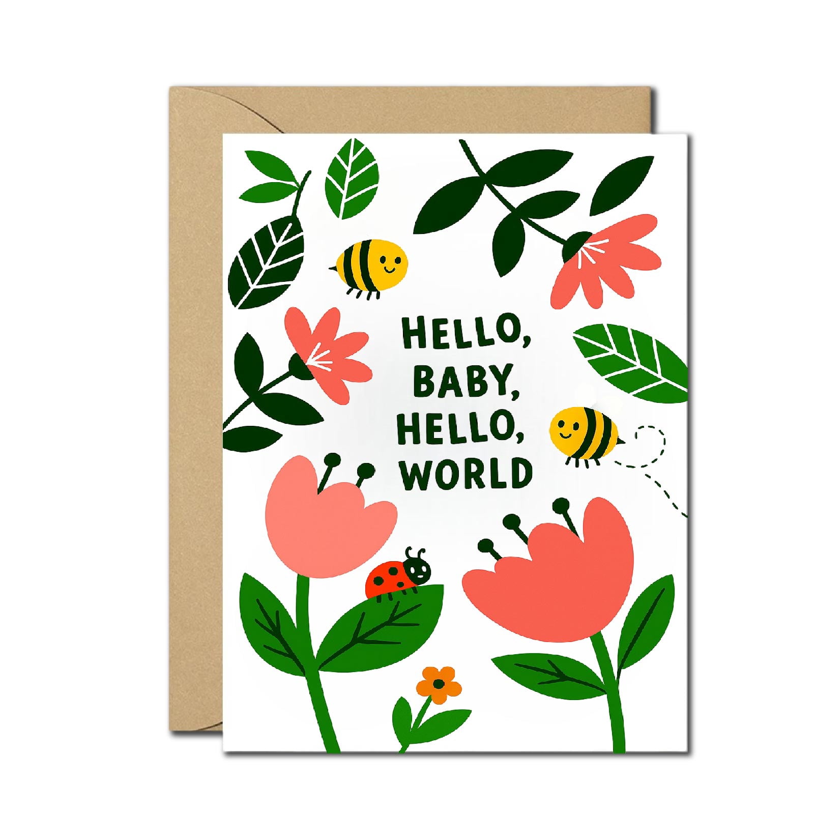 Hello Baby Greeting Card - “Hello Baby, Hello World” Floral & Bee ...