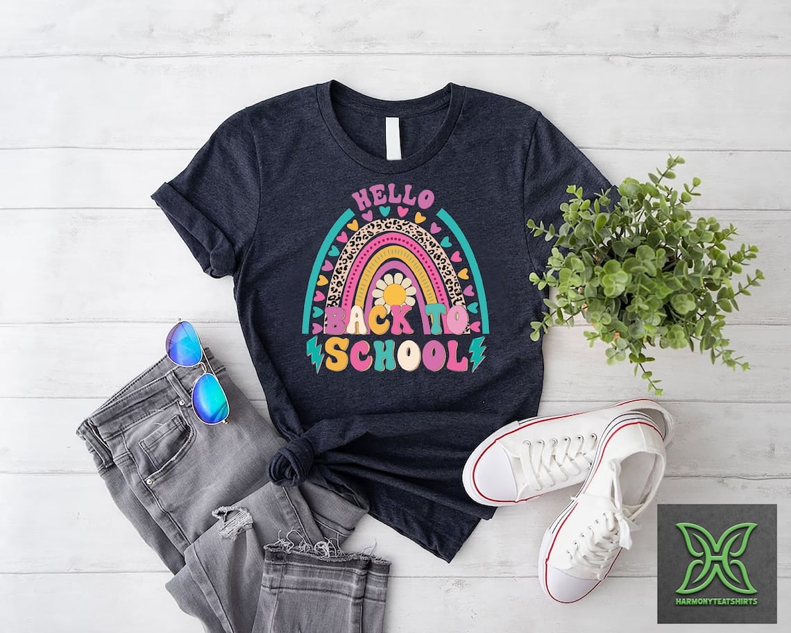 Hello Back To School Tshirt, Cute Rainbow Teacher Shirt, First Day Of ...