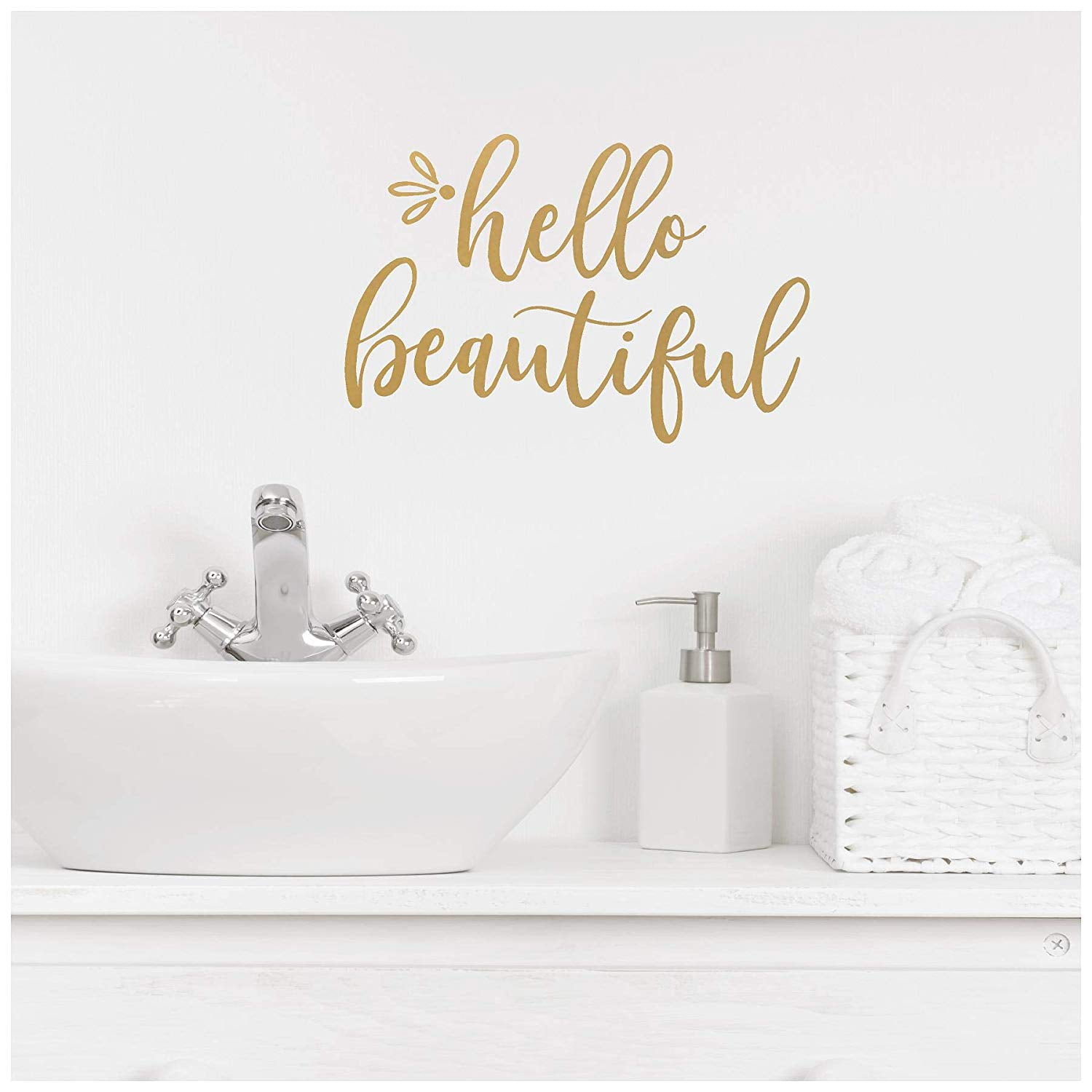 Hello Beautiful Cursive Vinyl Lettering Bathroom Mirror Wall Decal ...