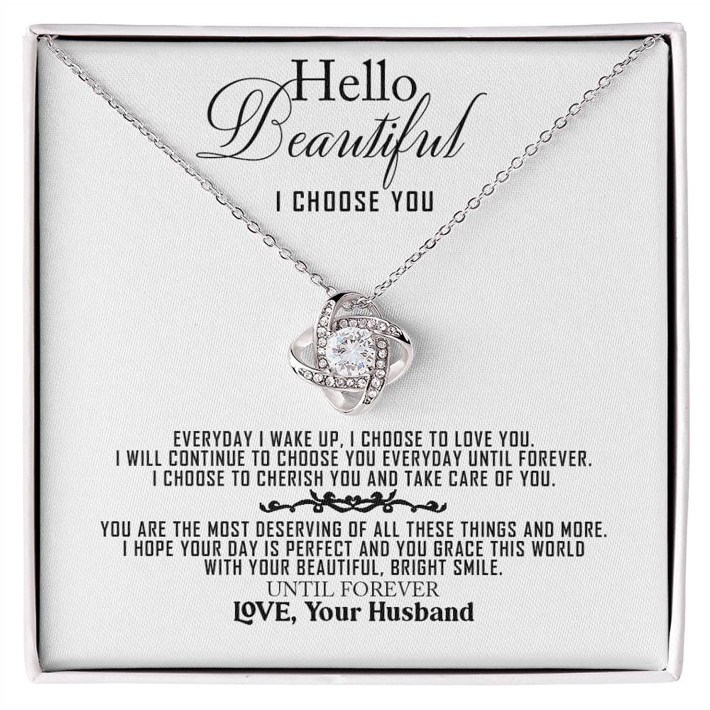 Hello Beautiful - I Choose You - Love Knot Necklace - White/Yellow ...