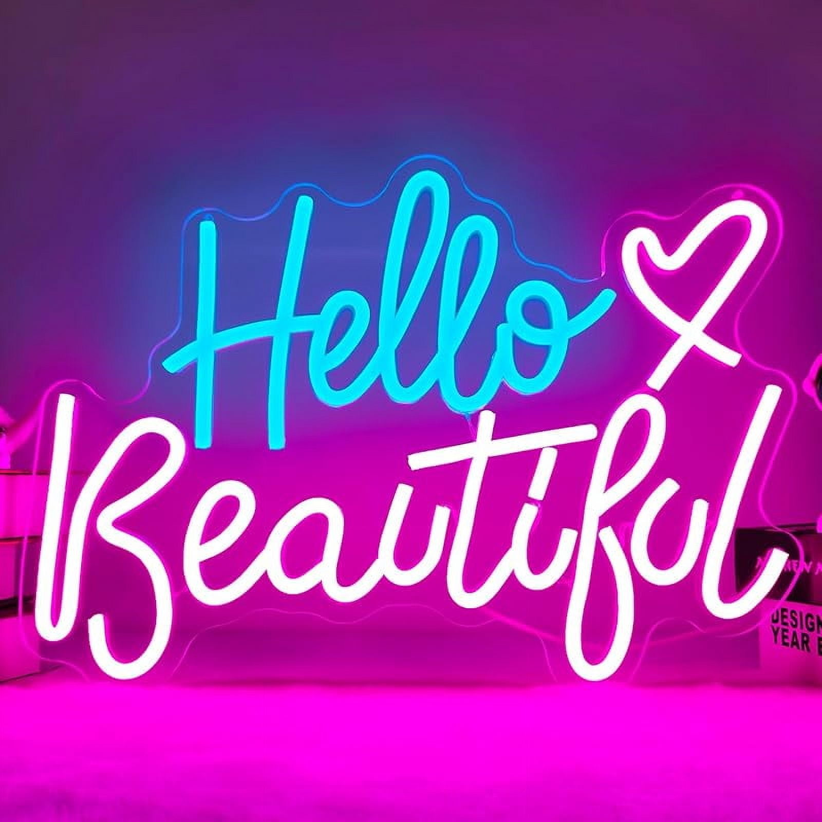 Hello Beautiful Neon Sign Dimmable LED Signs for Wall Decor Pink Neon ...
