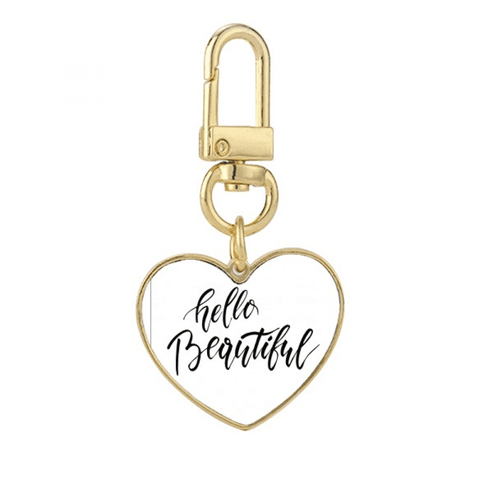 Hello Beautiful Quote Handwrite Gold Heart Keychain Metal Keyring ...