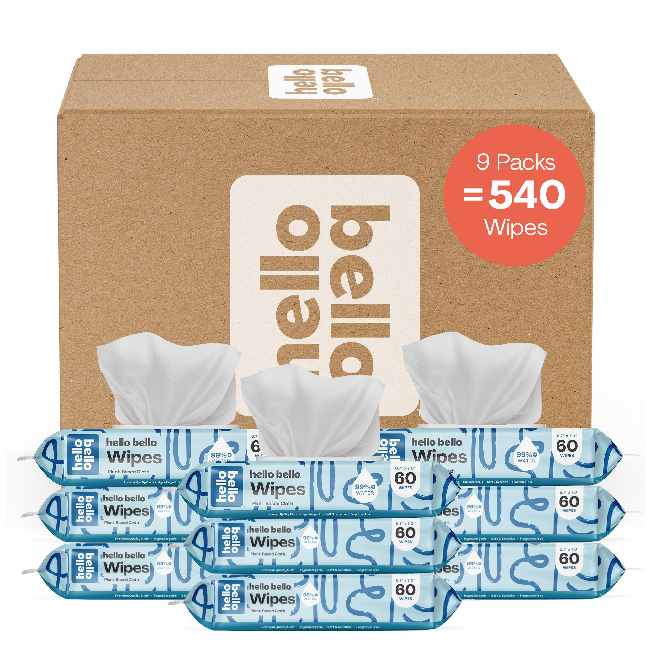Hello Bello Extra Gentle DHF10 Unscented Baby Wipes, Plant Based, Made ...