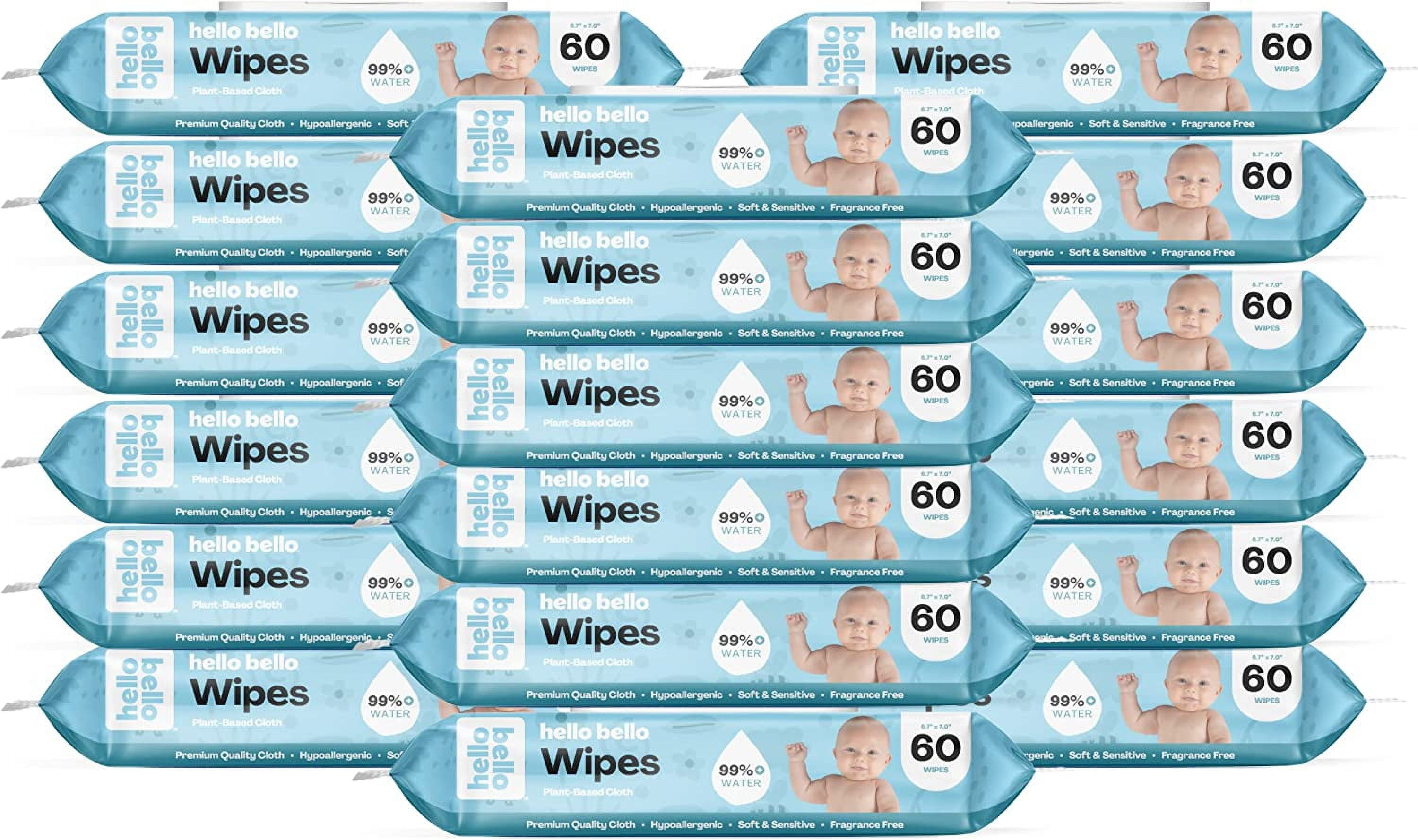 Hello Bello Unscented Baby Wipes I Plant Based Wipes for Sensitive Skin ...